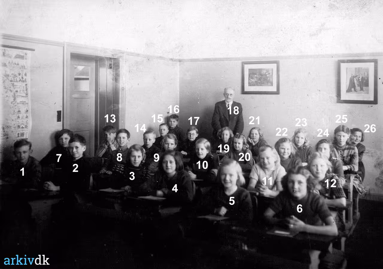 arkiv.dk | Hornslet Skole, klassebillede o. 1948.