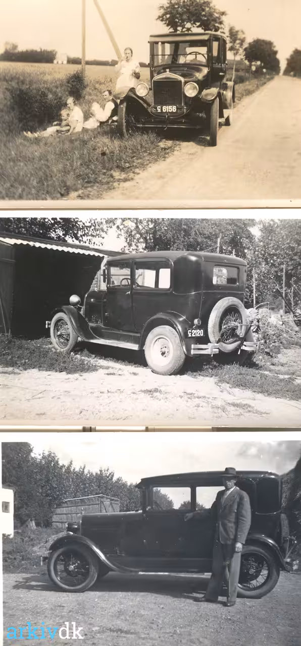 arkiv.dk | 3 fotos af gamle biler, omkring 1940.