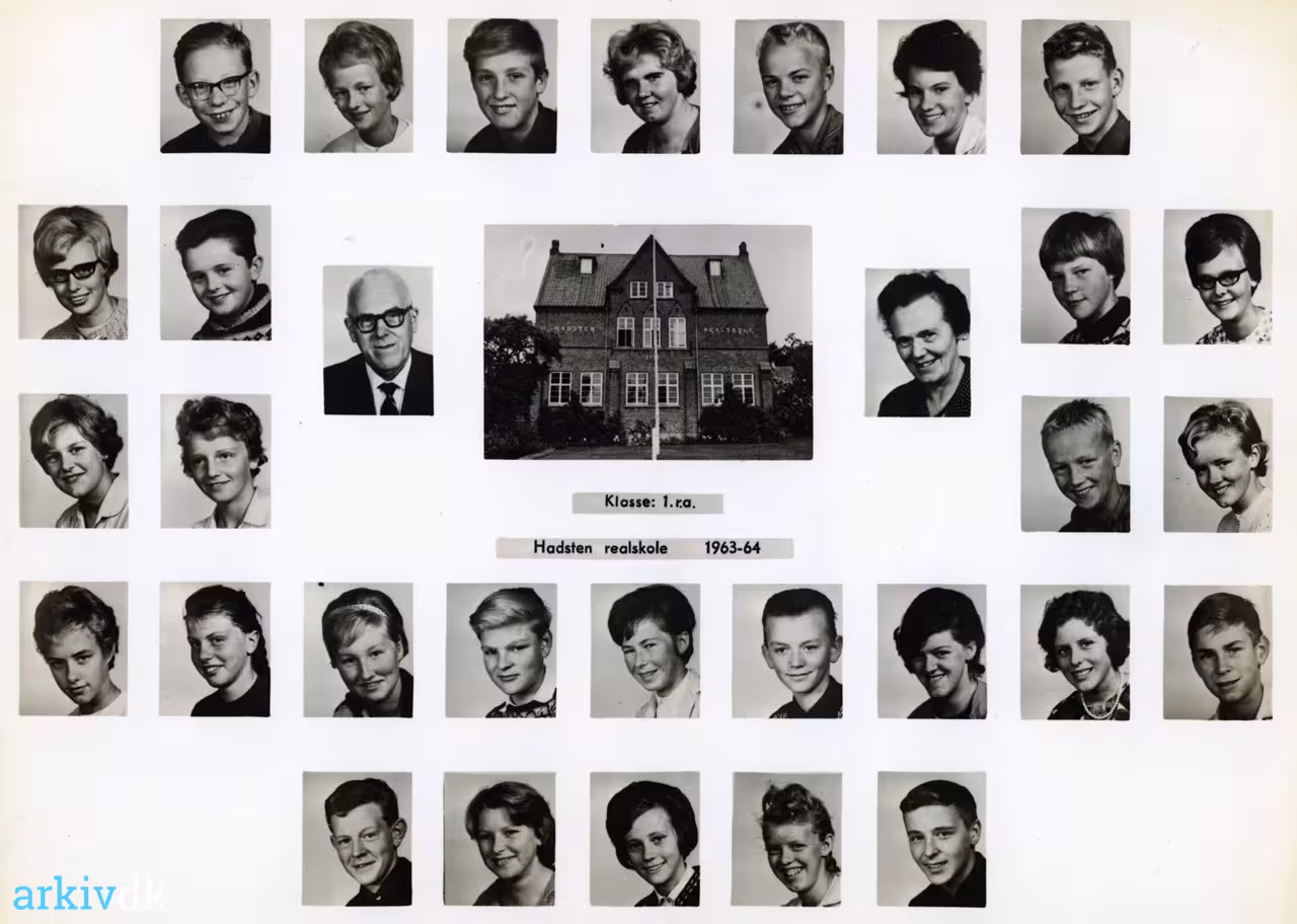 arkiv.dk | Hadsten Realskole - elevfoto 1. real A - 1963-1964