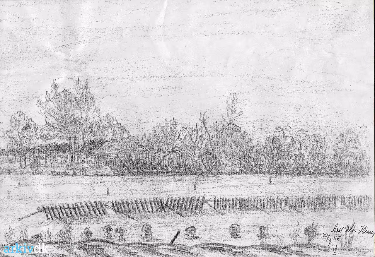 arkiv.dk | Anders Ostersens hus. Tegnet af Axel Edm. Hansen i 1955.