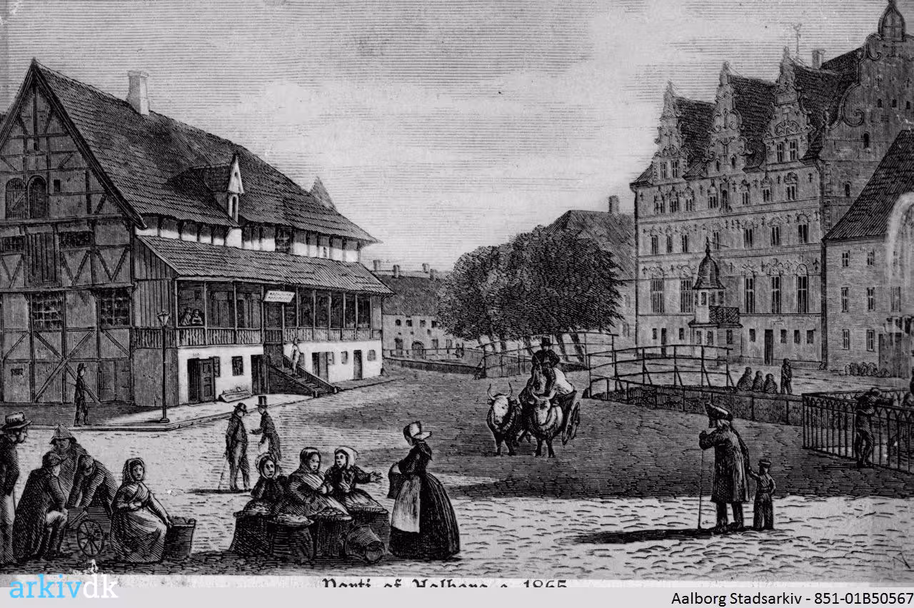 arkiv.dk | Tegning, bl.a. Svalegården og Jens Bang Stenhus, Østerågade.