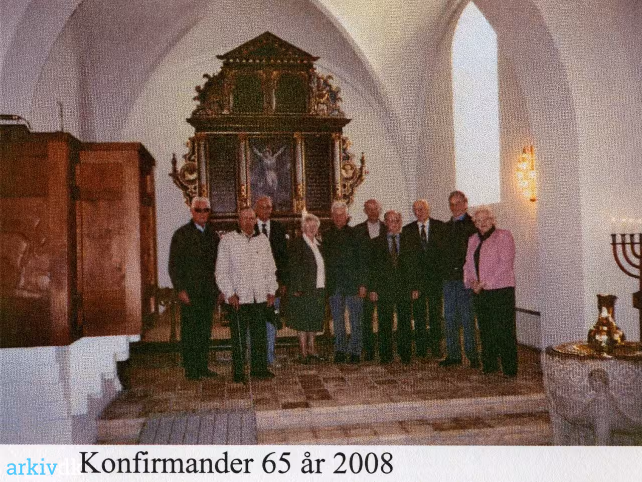 arkiv.dk | Konfirmander 65 år 2008 Fra venstre Hans Hansen,Niels Møller,Arne Ravn, Inge Hjort f ...