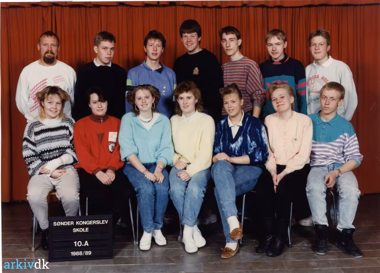 arkiv.dk | Kongerslev Skole, klassebillede 10 A klasse 1988 - 1989