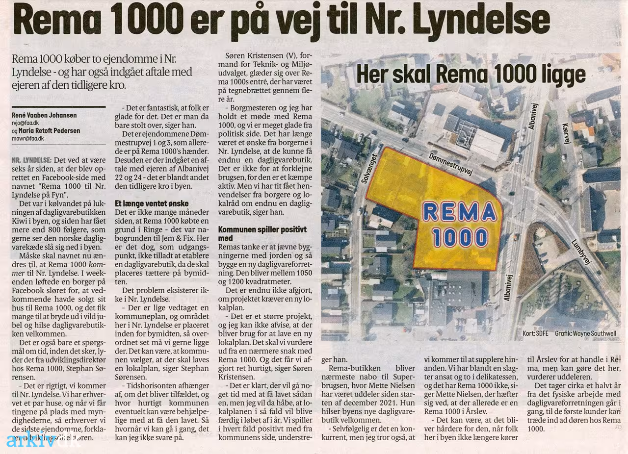 arkiv.dk | Nr. Lyndelse Kro og selskabslokaler skal gøre plads til et Rema Supermarked! (2022)