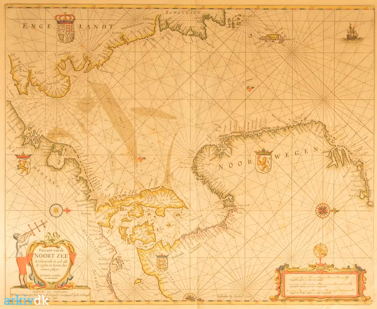 arkiv.dk | Pascaart van de Noort Zee vertoonende in zich alle de Custen ...