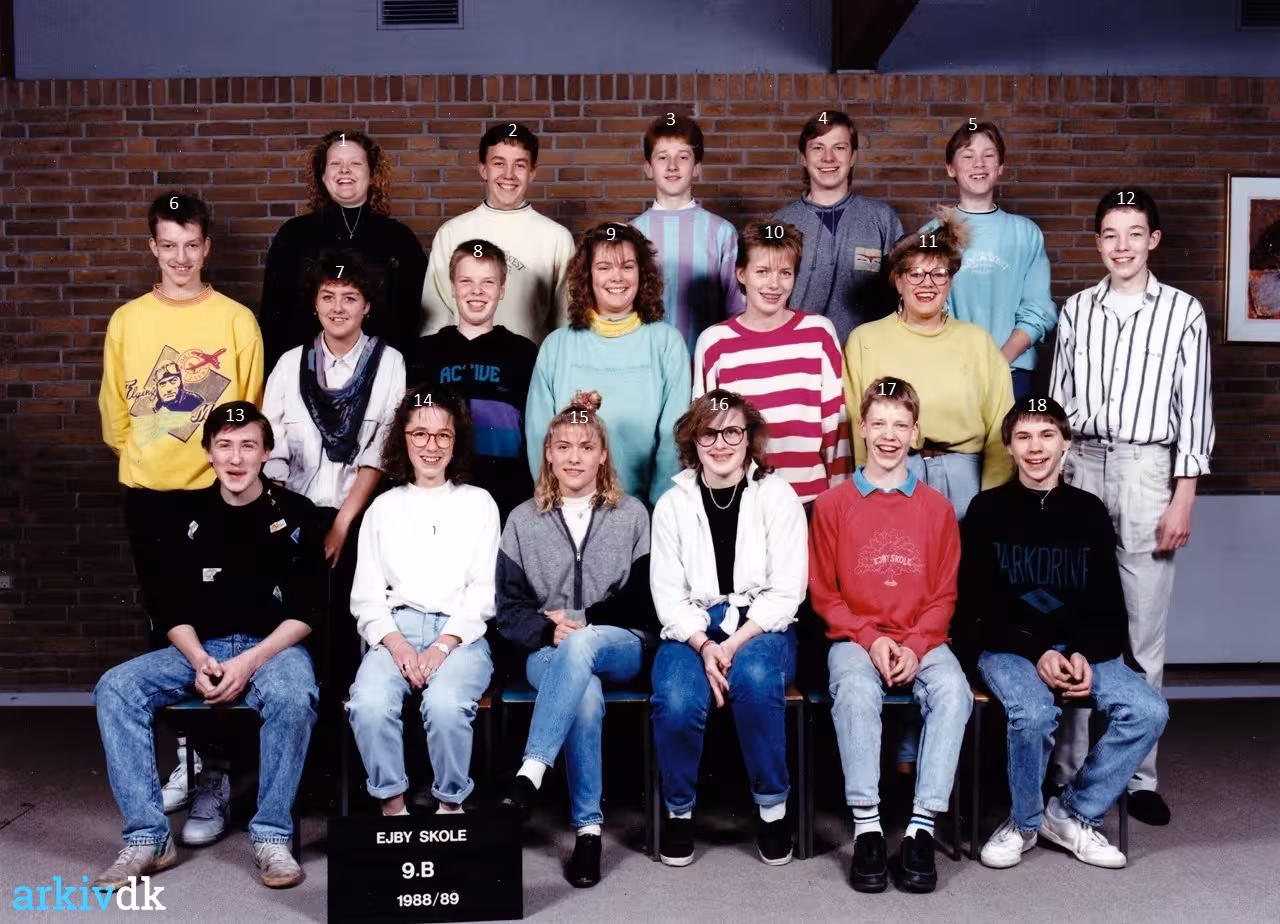 arkiv.dk | Ejby Skole, klassebillede 9 b.1988 - 89, Ejby sogn