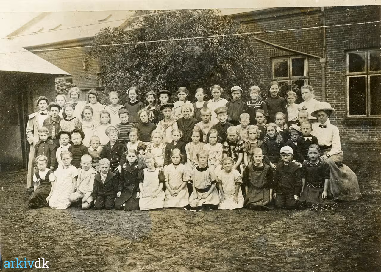 arkiv.dk | 37.5 - Frøknerne Hansen og Andersens Privatskole. ca. 1910. Elever og lærere med navne