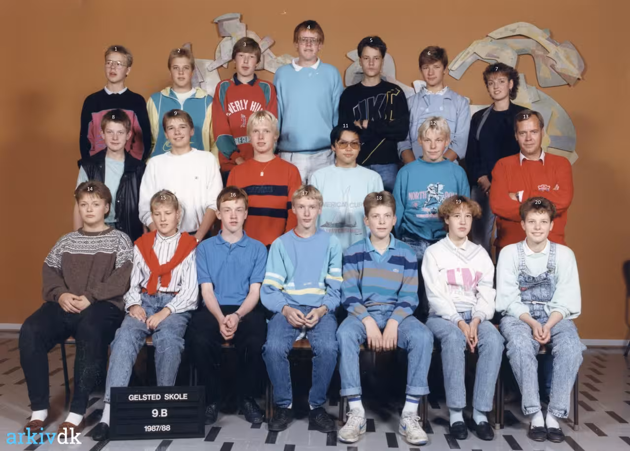 arkiv.dk | Gelsted skole 9 b, år 1987 - 88, Gelsted sogn