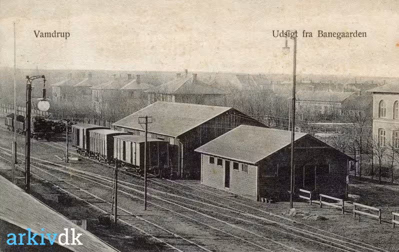 arkiv.dk | Vamdrup Station og udsigt mod sydvest. ca. 1910